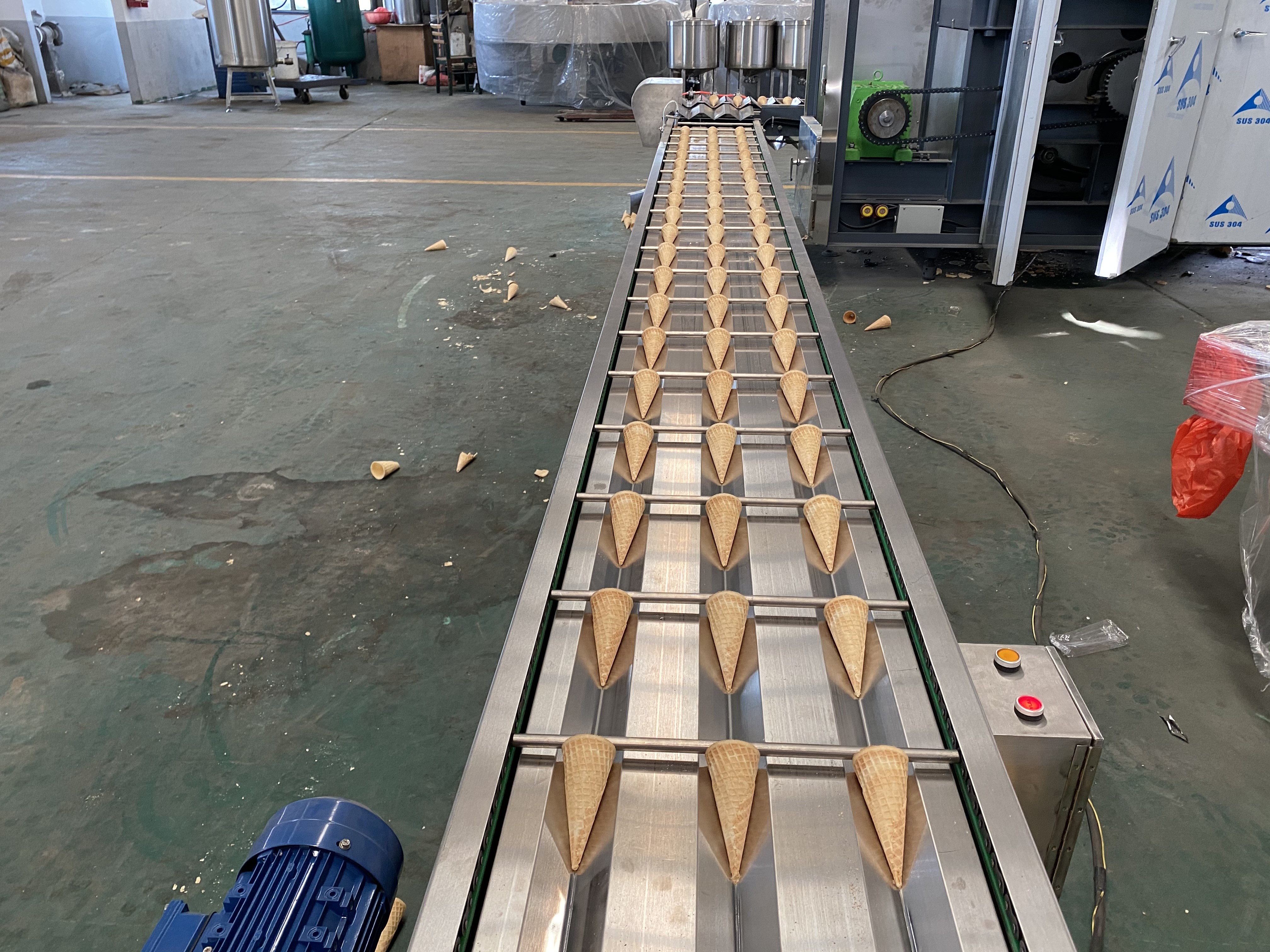 Ice Cream Cone Cooling Conveyors Stainless Steel Adjustable Speed